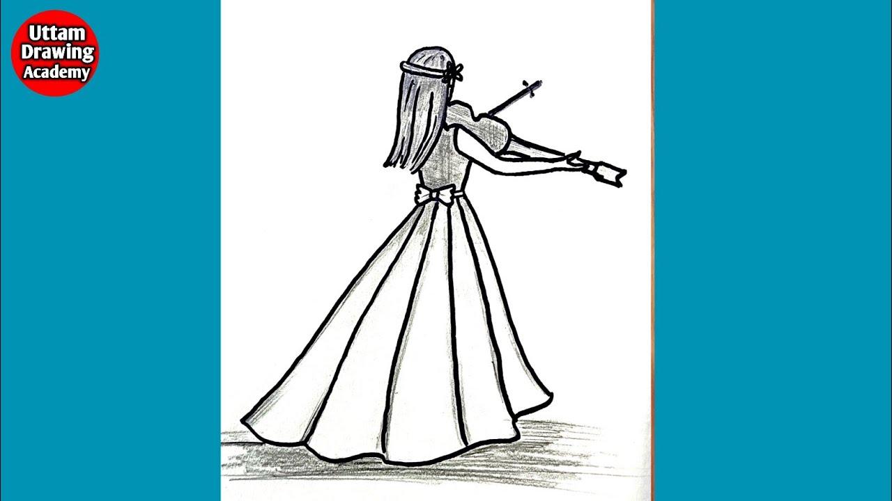 How to draw a girl playing violin - step by step | Easy drawing ...