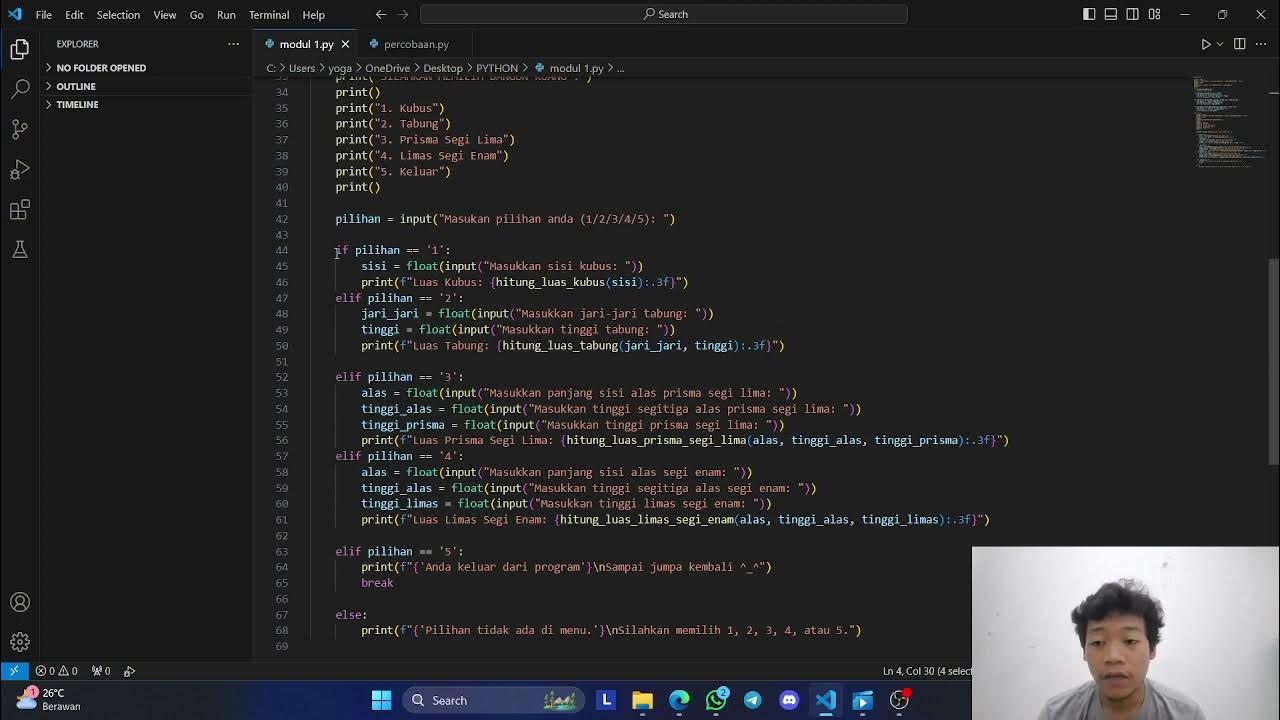program luas bangun ruang(python) - YouTube