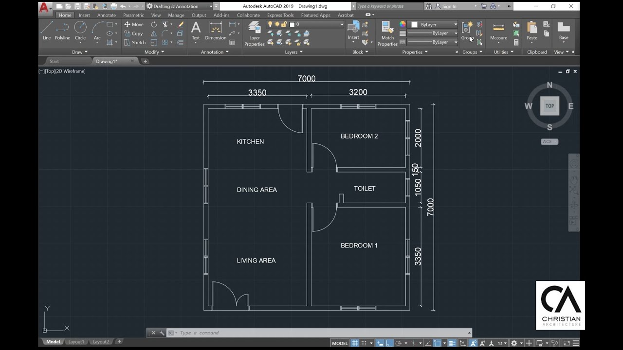 Drawing a Simple Floor Plan in Autocad - YouTube