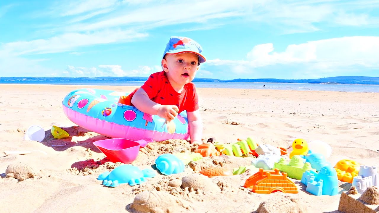 Pretend Play On The Beach With Cute Baby Noah | Kids Video - YouTube