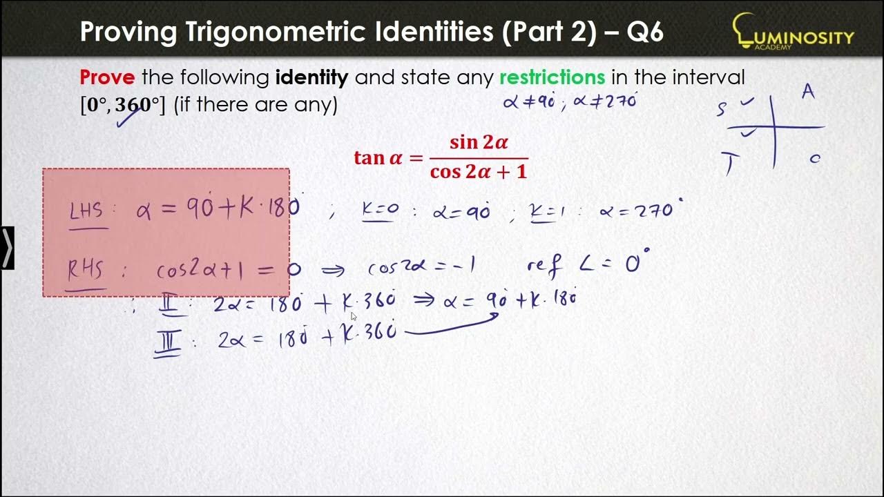 Proving Trigonometric Identities (Part 2) - Question 6 - YouTube