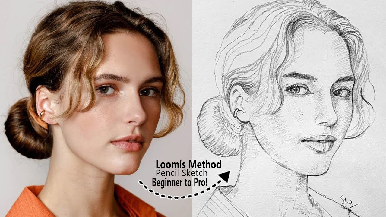 Realistic Female Portrait Drawing | Loomis Head Method Explained - YouTube