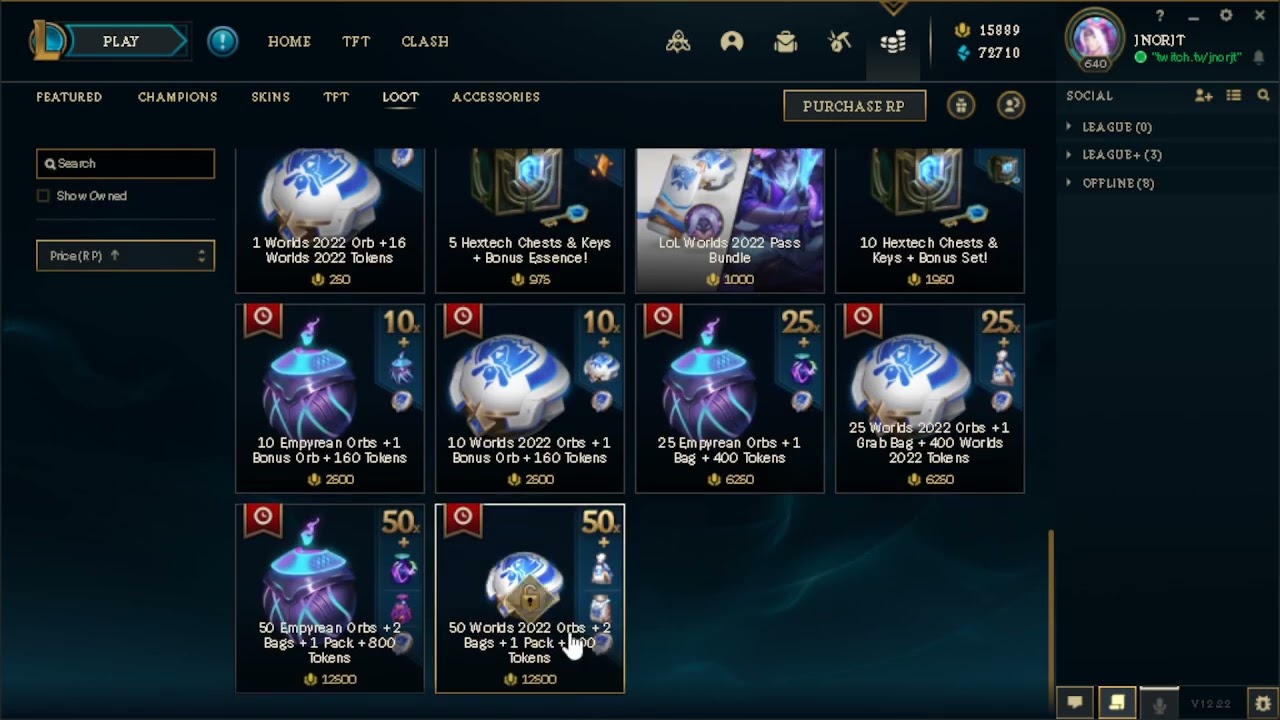 Buying 50 Worlds 2022 Orbs + 2 Bags + 1 Pack + 800 Tokens In League Of Legends - YouTube