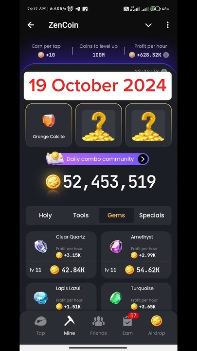 Zen coin daily combo today 19 october | today combo zen coin | daily combo zen coin - YouTube