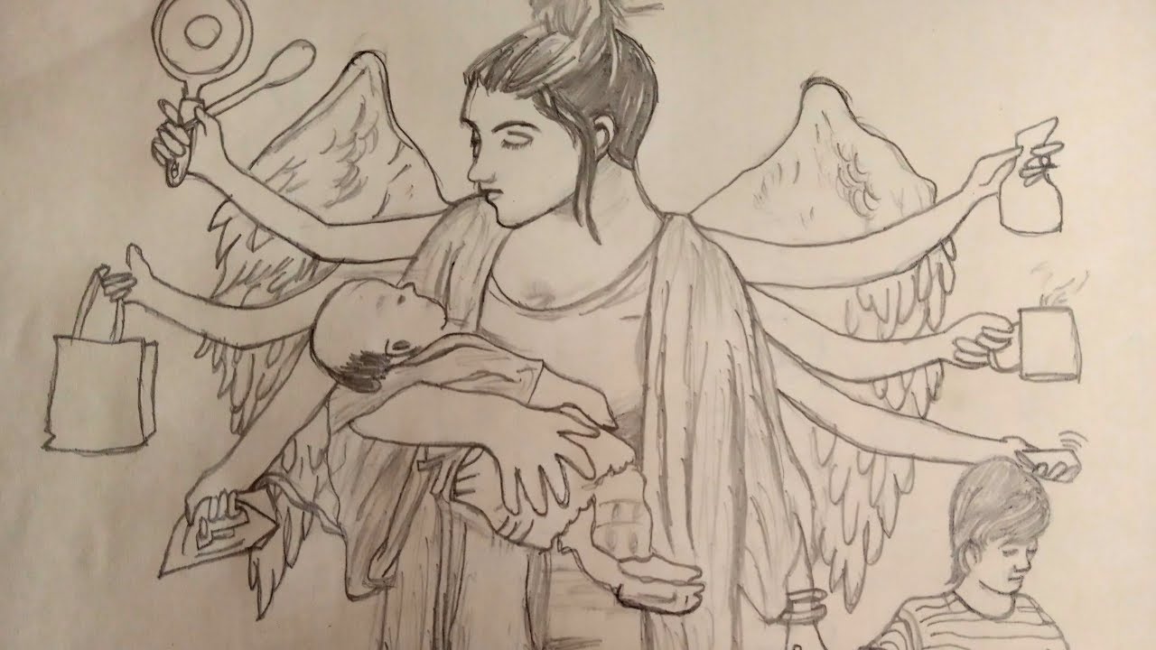 How to draw Mother with many hands | Mother is a Super Woman | Mother ...
