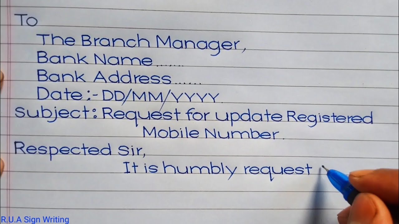 Request for Update Registered Mobile Number in Bank | Handwriting | Pro ...