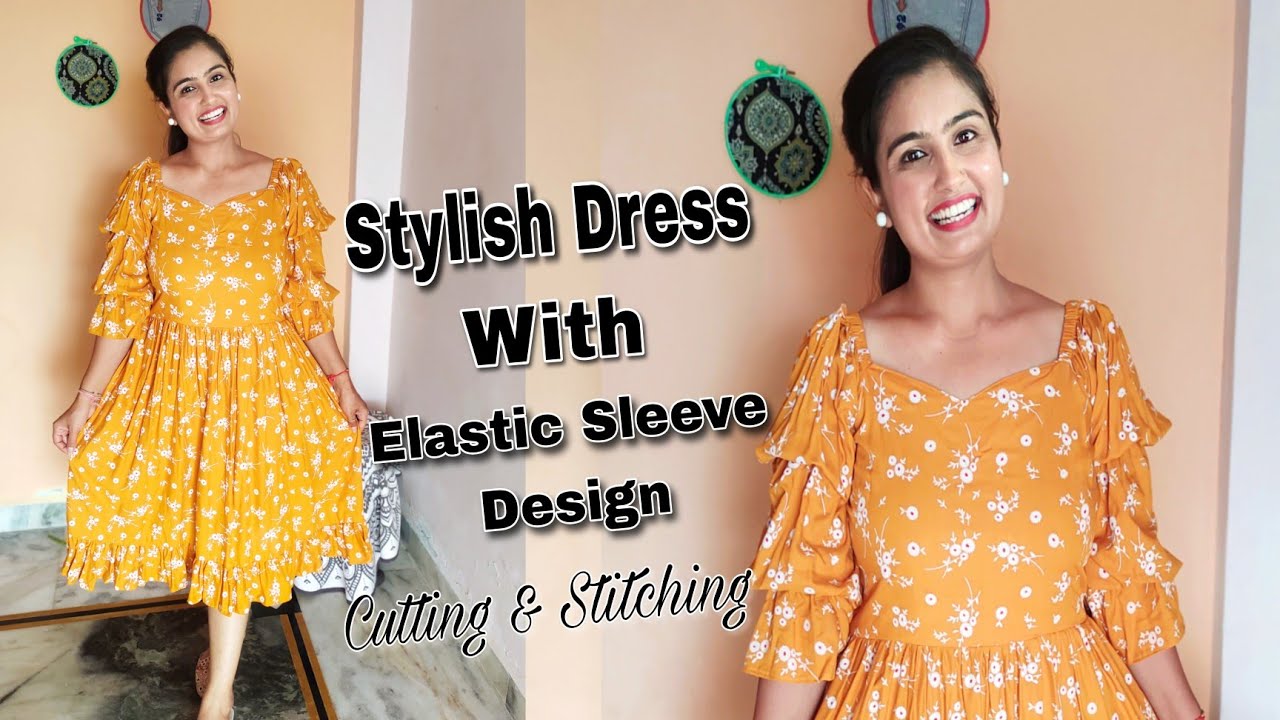 Stylish Dress With Elastic Sleeve Design| Off Shoulder Dress Cutting ...