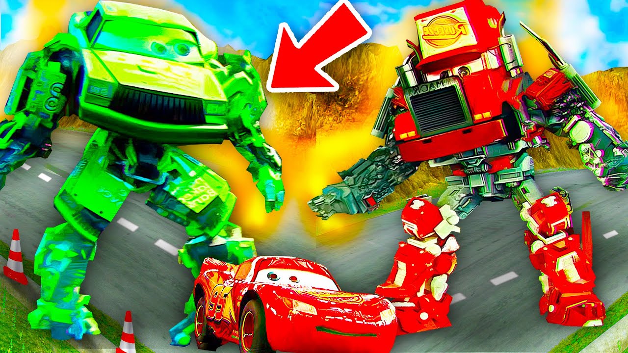 Big & Small Lightning McQueen Transformers vs Mack vs Chick Hicks vs ...