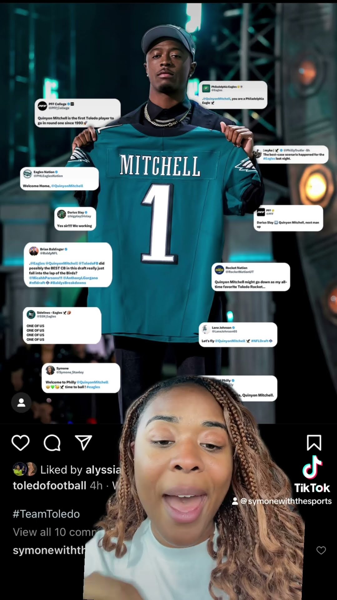 Eagles Quinyon Mitchell , Toledo football show love #symonewiththesports - YouTube