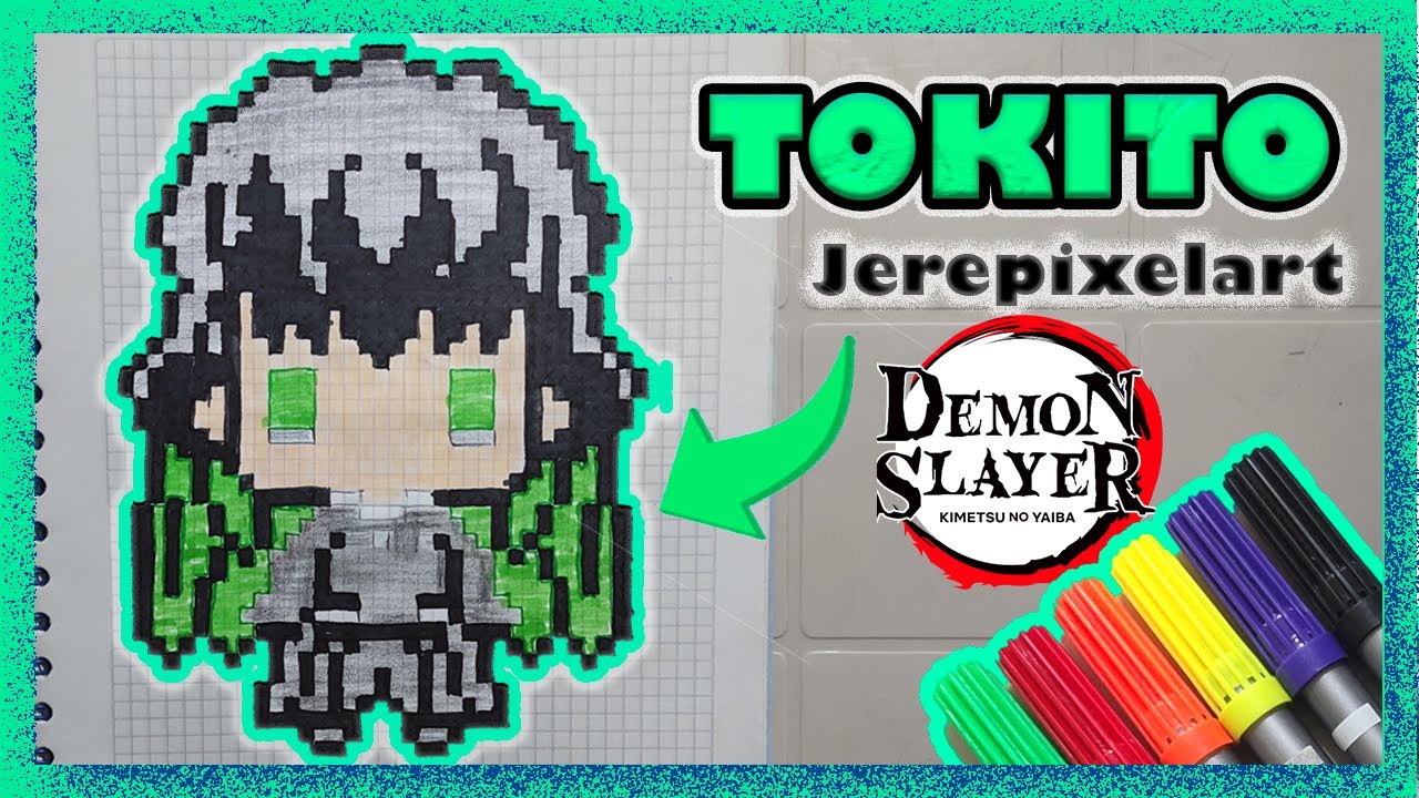 🍃TOKITO de DEMON SLAYER Pixel Art tutorial 🎨 |Dibujo de Kimetsu no ...