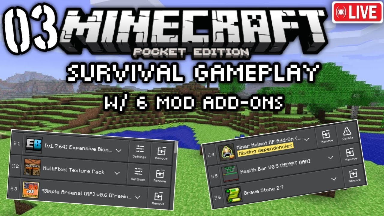 🔴 LIVE | Minecraft: Pocket Edition | With 6 Mod Add-ons | Survival ...