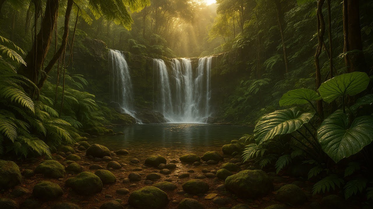 3 Hours of Relaxing Rainforest Ambience with Waterfall Sounds | Sleep ...