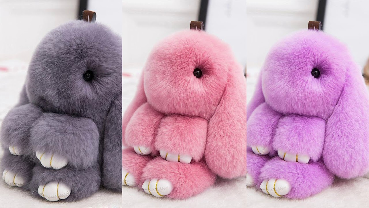 FLUFFY BUNNIES FUZZY FUR BALL POM POM KEYCHAIN BUNNY KEYCHAIN CUTE ...