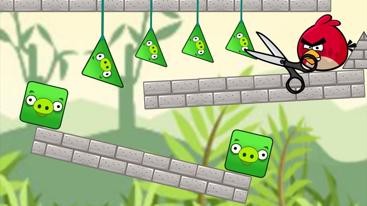 Angry Birds Piggies Out - KICK TRIANGLE AND SQUARE PIG BY CUTTING THE ...