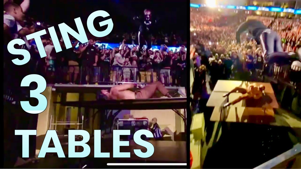 STING DIVES THROUGH 3 TABLES @ AEW REVOLUTION - multiple camera angles ...