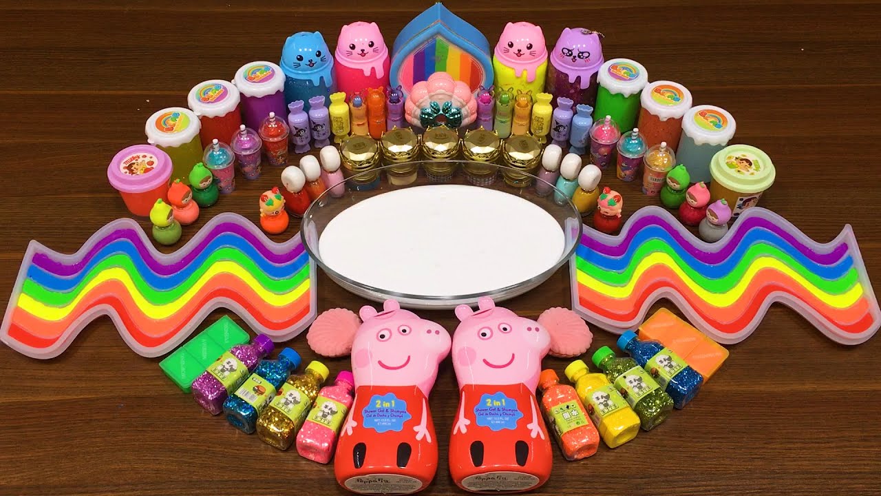 PEPPA PIG slime! Mixing random into GLOSSY slime!Relaxing Satisfying ...