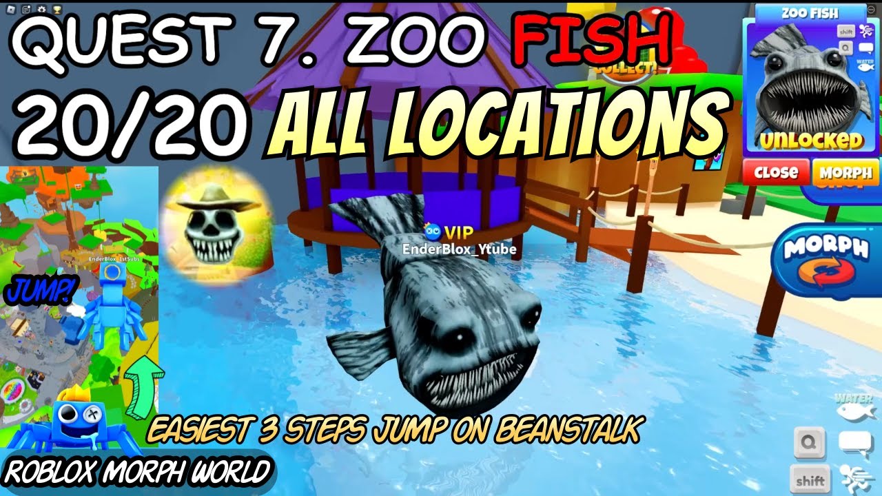 ZOO FISH ALL LOCATIONS & NOT TAKE SLIDE, JUMP WITH the BLUE SPIDER in Morph World ZOONOMALY HUNT ...