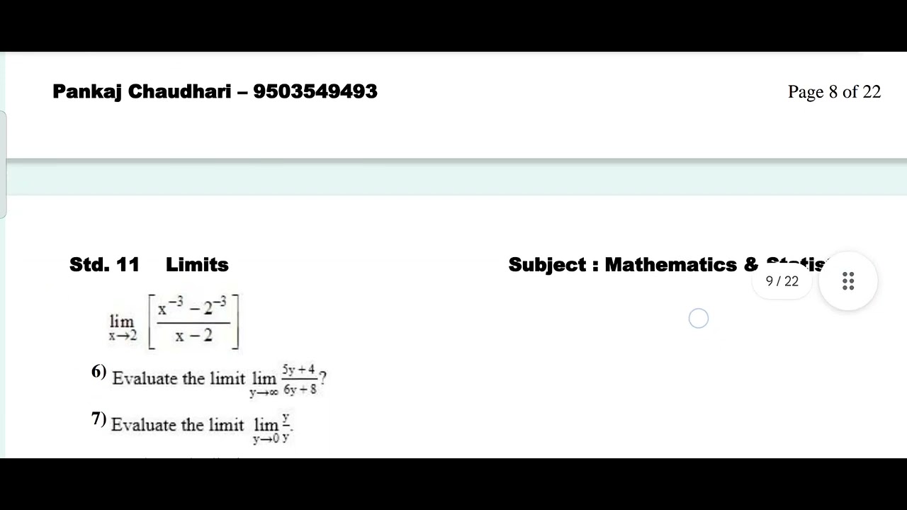 11th Science ll Mathematics and Statistics ll Limit -Question Bank - YouTube
