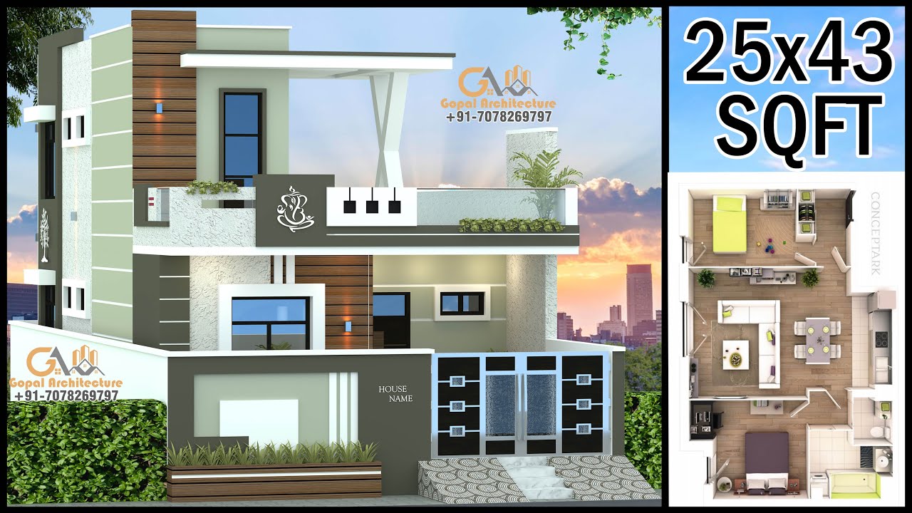 25'-0"x43'-0" Latest House Design With Vastu | Modern Ghar Ka Design ...