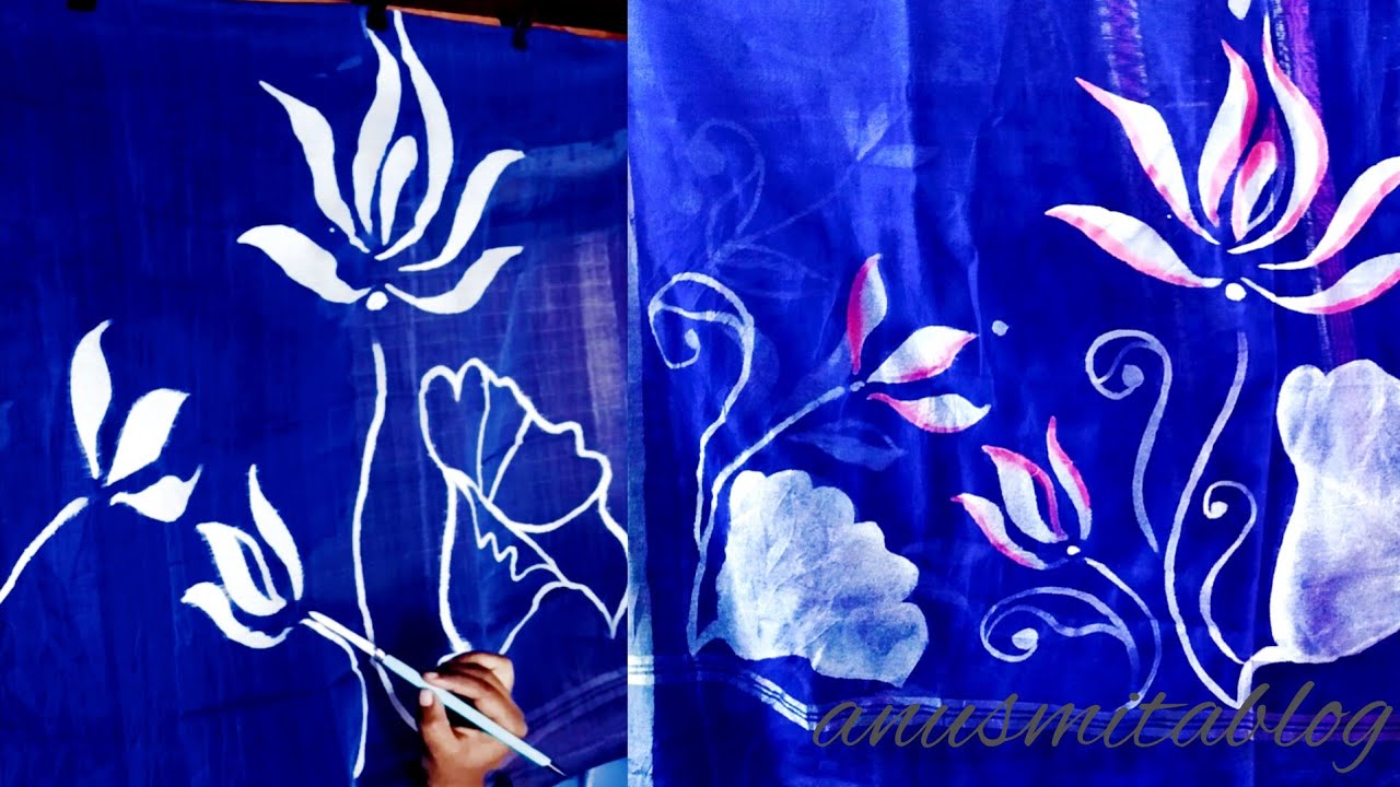 How to Paint on Sari / Sari hand Painting / Simple Cloth painting - YouTube