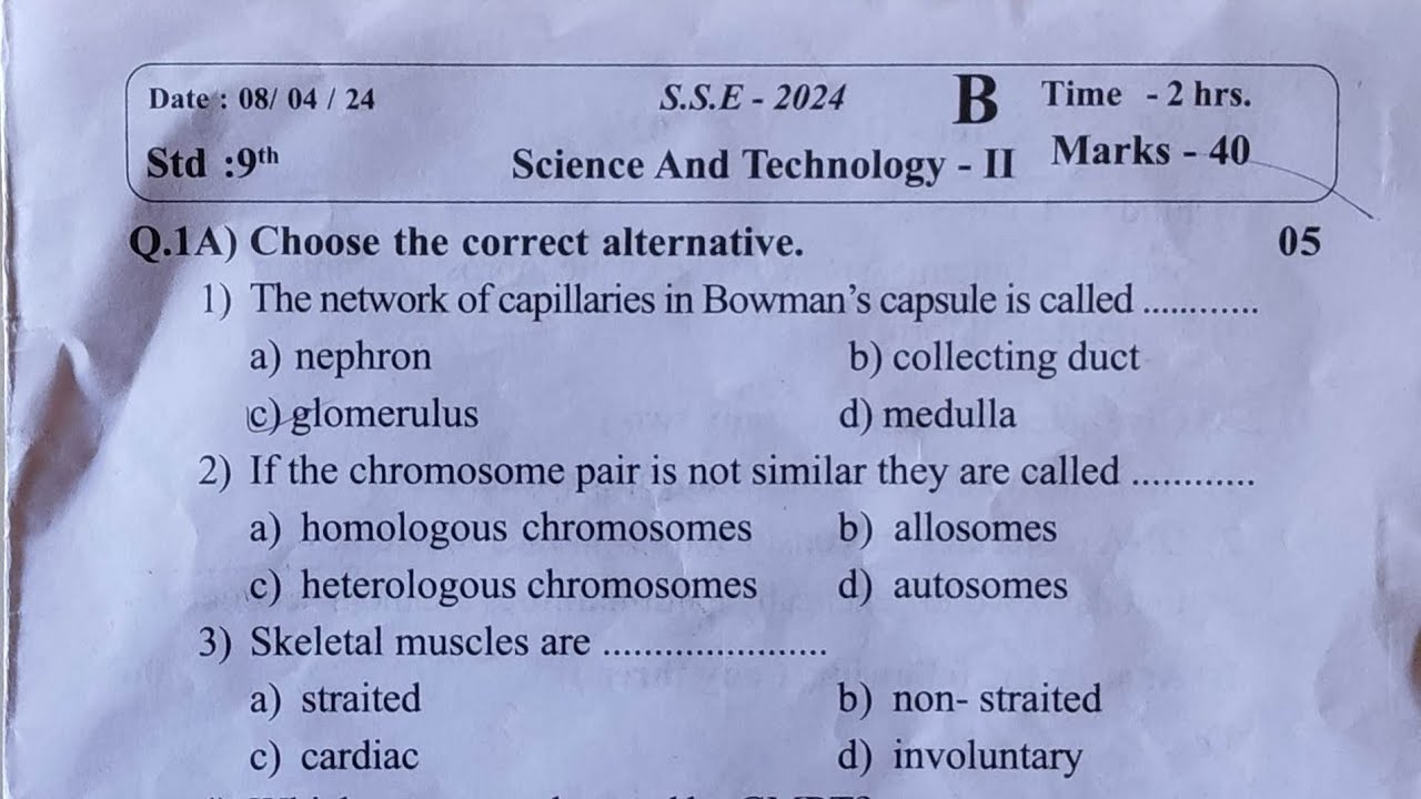 Std. 9 SSC Science 2 2nd Semester Question Paper 40 Marks ...