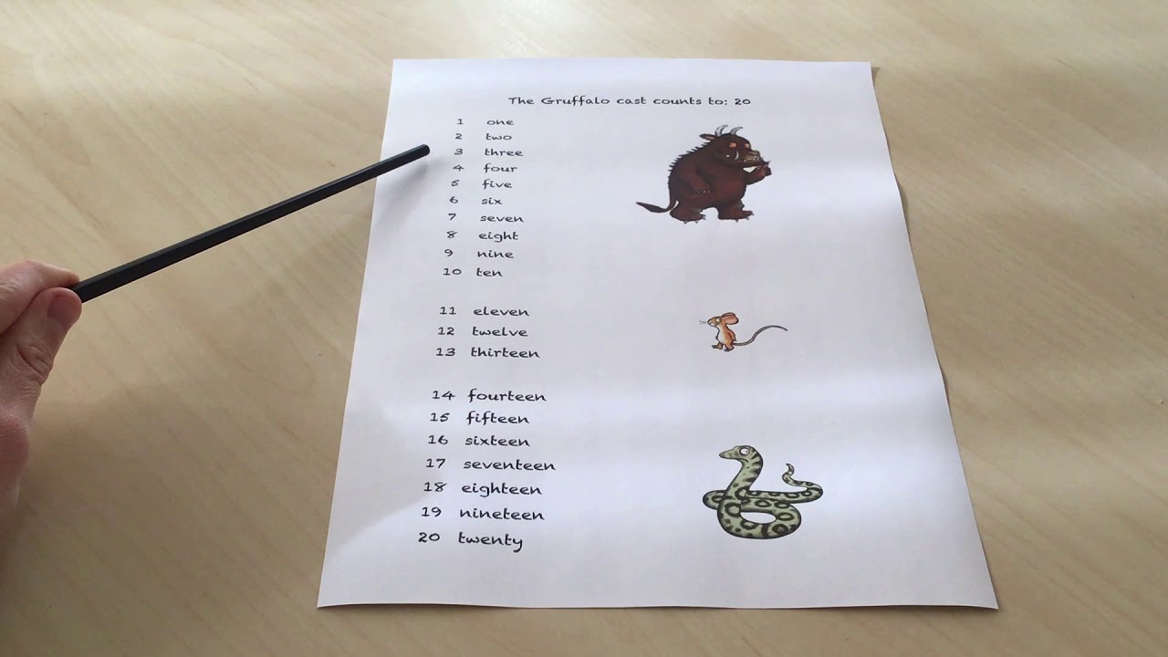Lernvideo Englisch - The Gruffalo: Numbers 1-20 #1 - YouTube