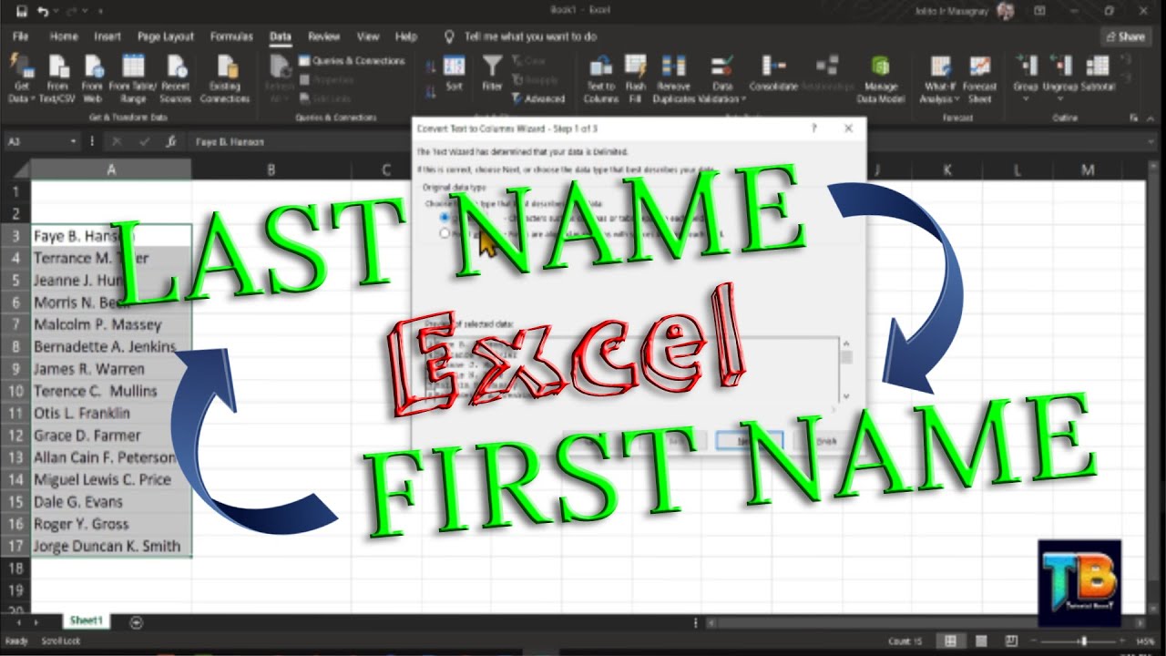 How to Swap the Order of the First and Last Name in Excel - YouTube