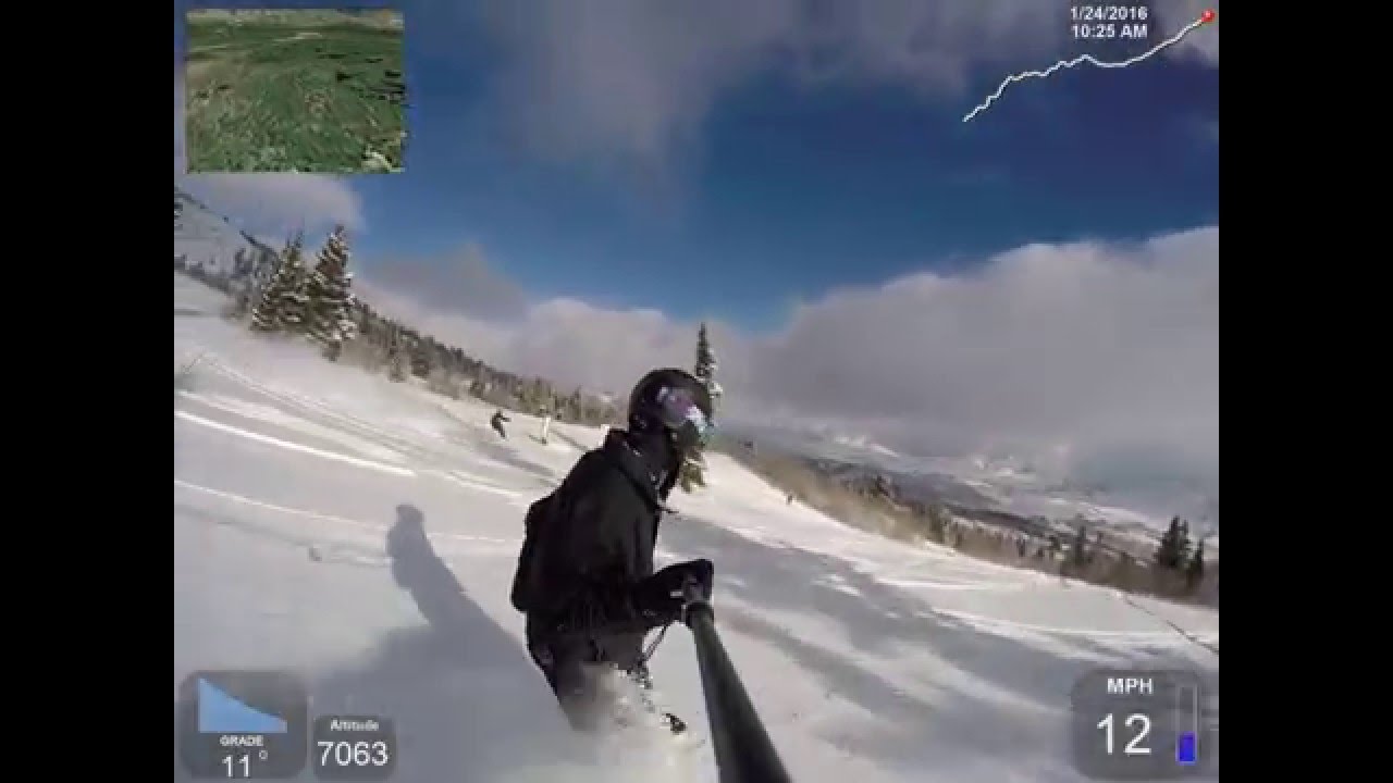 Snowboarding in Powder! Overlay of speed, altitude, slope angle, and ...