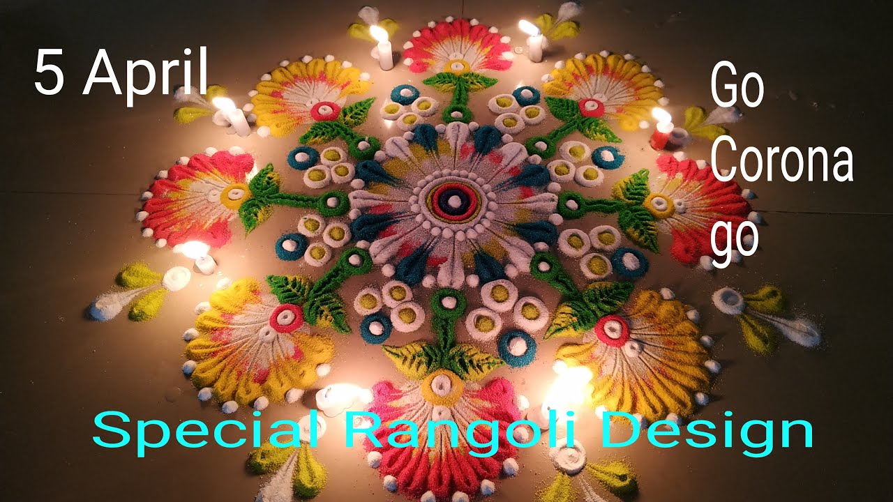 5 April Special rangoli design with candles/Go Corona go/Rangoli design ...