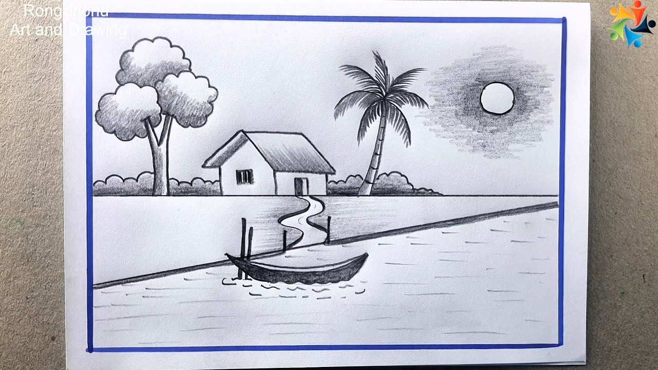 Simple Scenery Drawing || Nature Scenery Art || Bangla Voice Tutorial ...