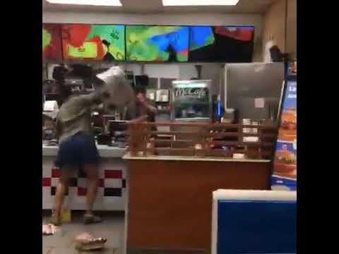 Fast food fight!!! Employees vs Customer - YouTube