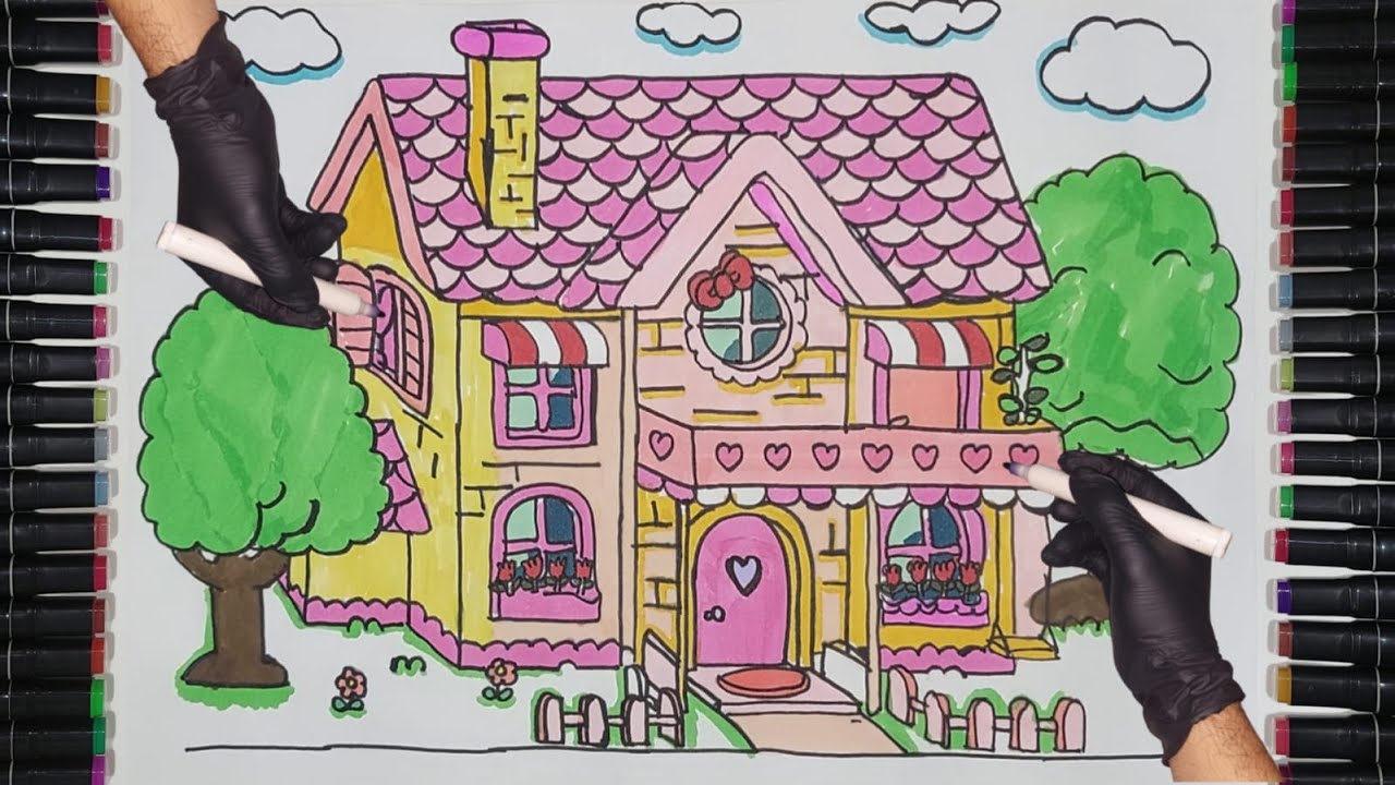 How To Draw Cute Hello Kitty house - YouTube