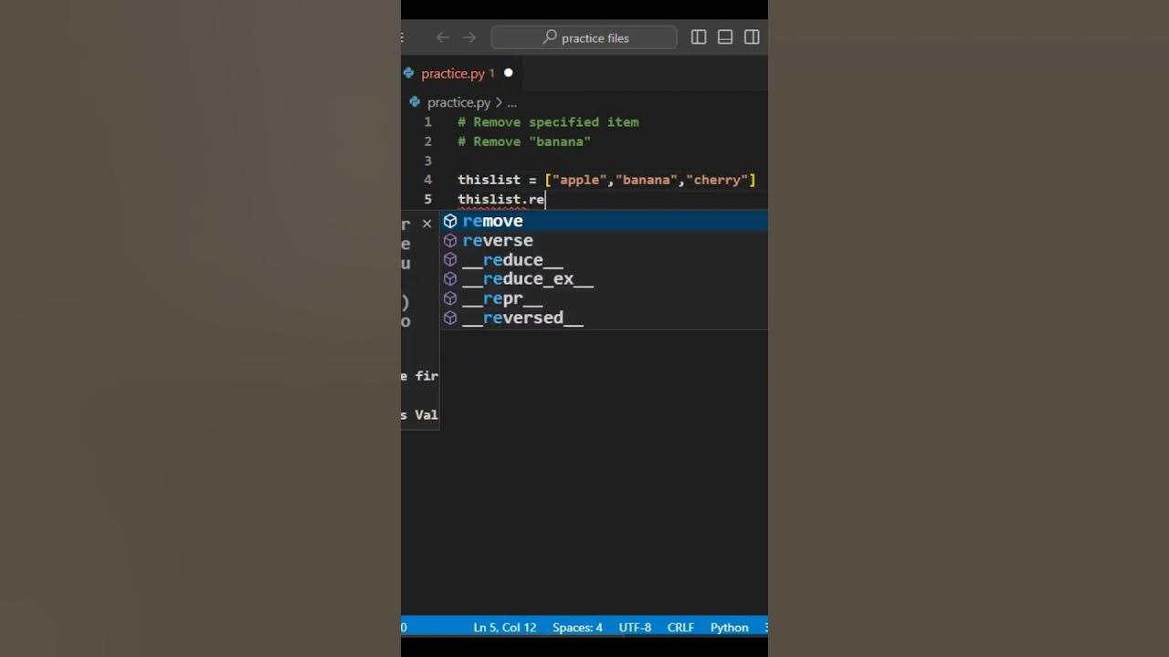 Remove Specified Item Python Coding Learnpython Pythonforbeginners Code Youtube