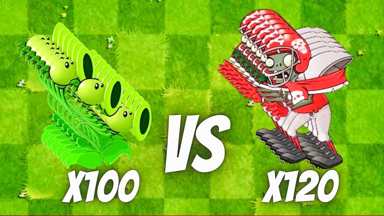 Plants Vs. Zombies-100 Threepeater Vs 120 Football Zombies | Pvz ...