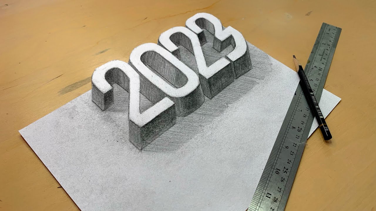 How To Draw 2023 In 3D With A Pencil | Step By Step | Tutorial - YouTube
