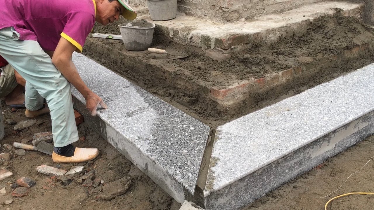 Install Stone Granite on Porch Steps | Techniques Edge Processing For ...