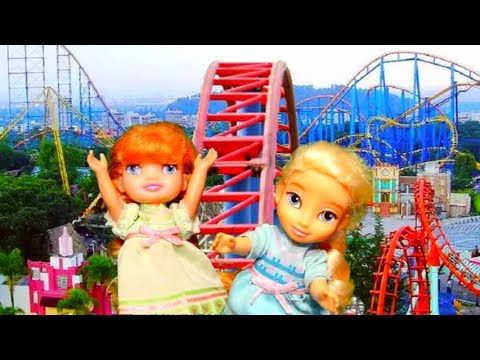 ROLLER COASTERS ! Elsa and Anna toddlers have fun at Amusement Park ...
