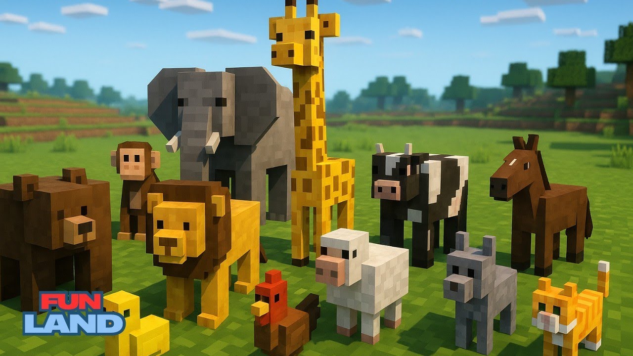 Farm and Jungle Animals in Minecraft style | Animals for Kids - YouTube