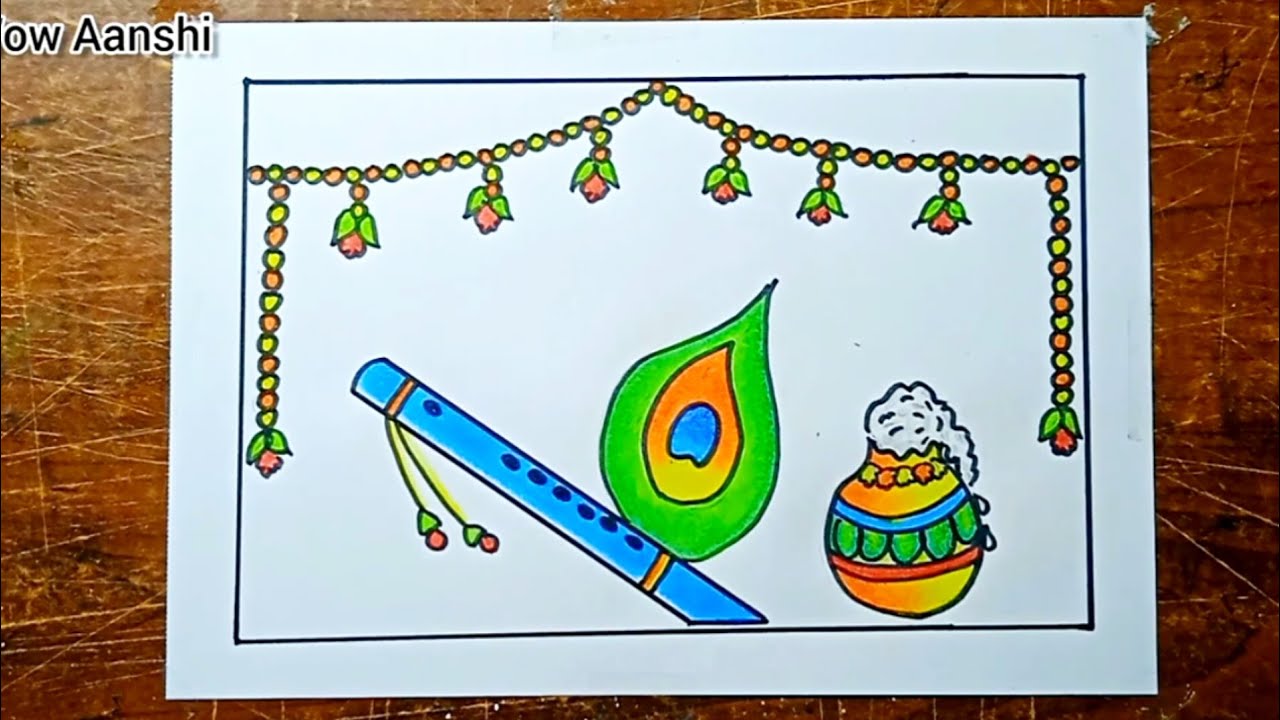 Janmashtami drawing easy| Krishna Janmashtami Matka drawing| Happy ...