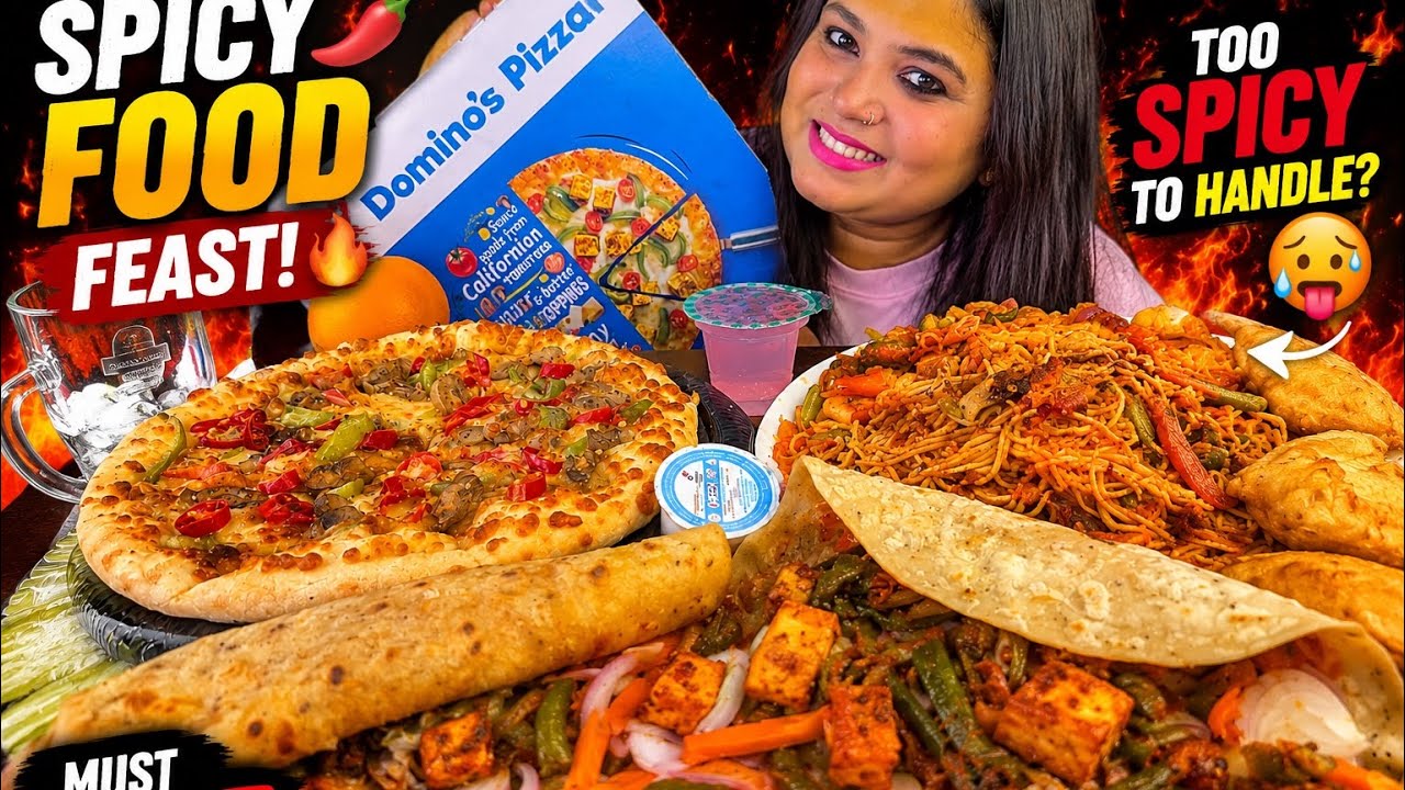 ASMR EATING STREET FOOD VEG PIZZA, NOODLES, PASTA, PANEER ROLL, FRY ...