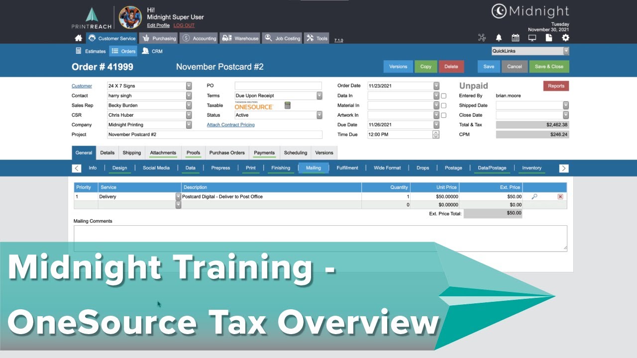 Midnight MIS - Onesource Tax Overview Demo - YouTube