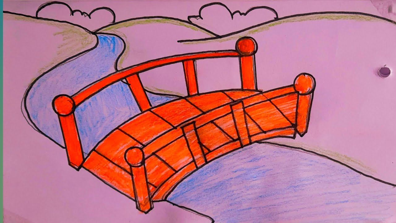 bamboo bridge drawing, bamboo bridge, bridge drawing, chitrakala ...