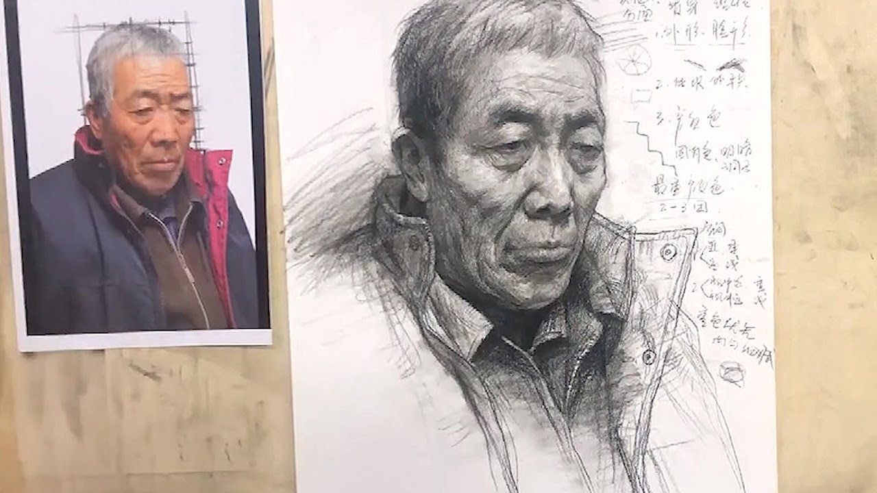 Draw an Old man's portrait with pencil techniques - YouTube