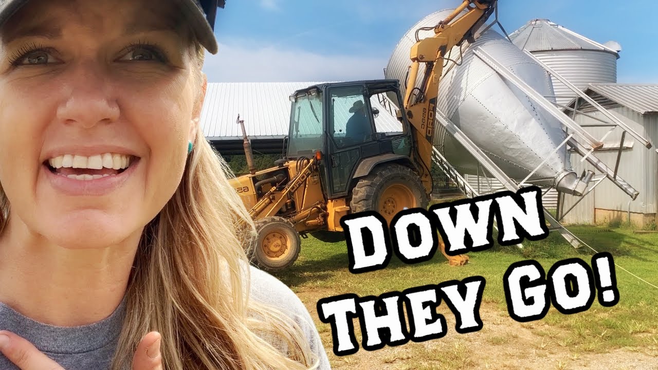 DOWN THEY GO! Grain Bins On the MOVE - YouTube