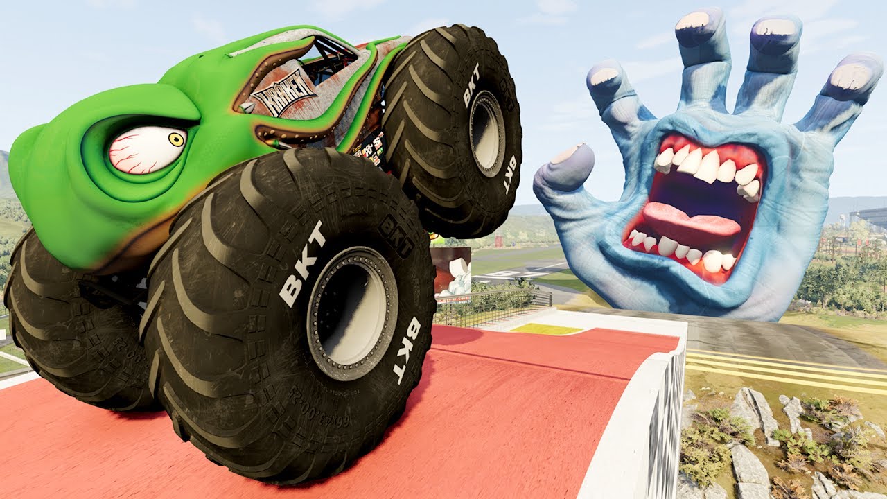 Monster Truck Crashes #13 - Giant Hand Monster vs Monster Jam | BeamNG ...