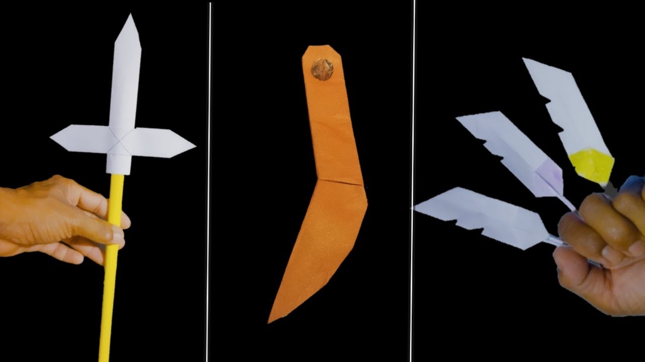 03 Origami senjata ninja, origami karambit, pisau, yari dari kertas ...