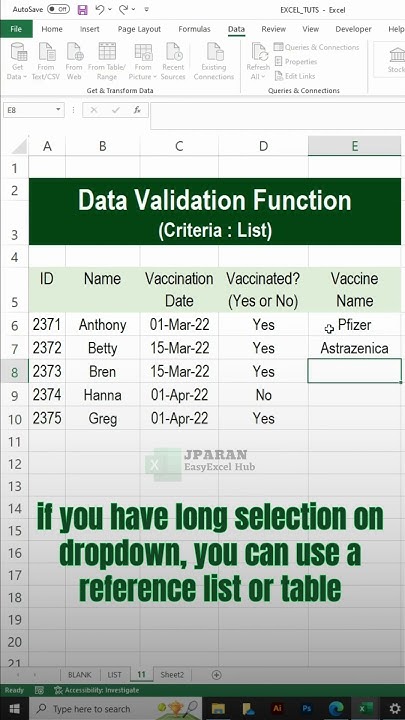 DATA VALIDATION LIST - YouTube
