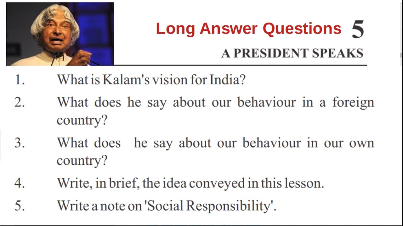 A President Speaks : Long Answer Questions : Class 11 : General English ...
