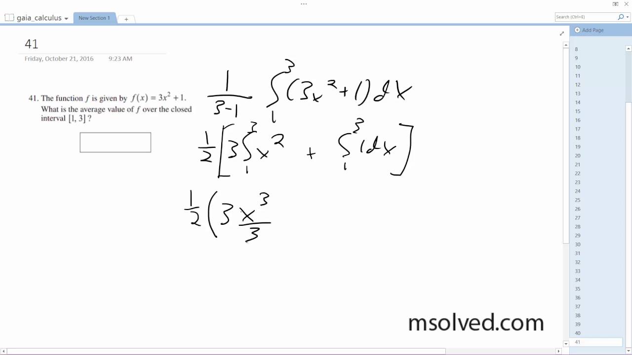 The Function F Is Given By F x 3x 2 1 What Is The Average Value