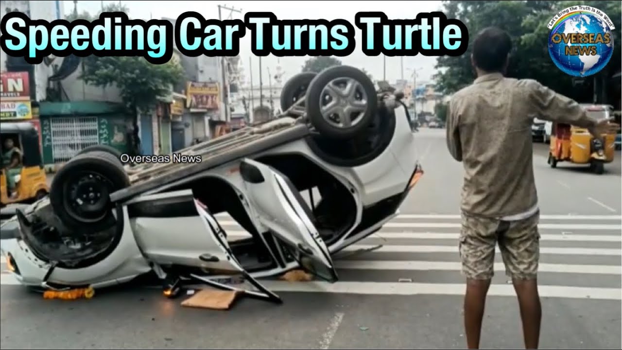 Speeding Car Turns Turtle in Hyderabad | Overseas News - YouTube